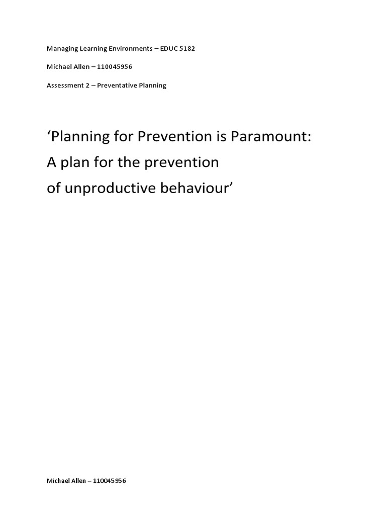 Planning For Prevention Is Paramount: A Plan For The Prevention of ...