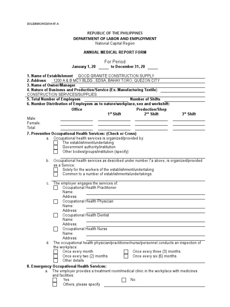 11 - Annual Medical Report Form | PDF | Occupational Safety And Health ...