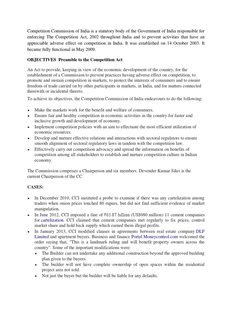 Overview of the Competition Commission of India | PDF | Competition ...