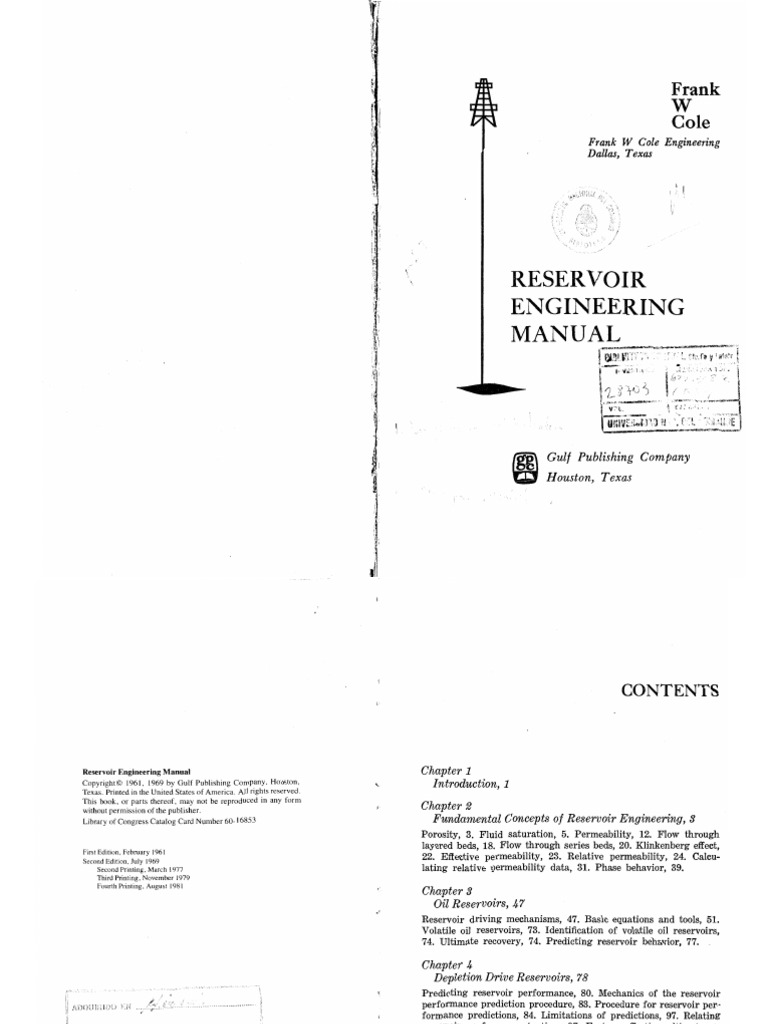 Reservoir Engineering Manual Frank W Cole PDF | PDF