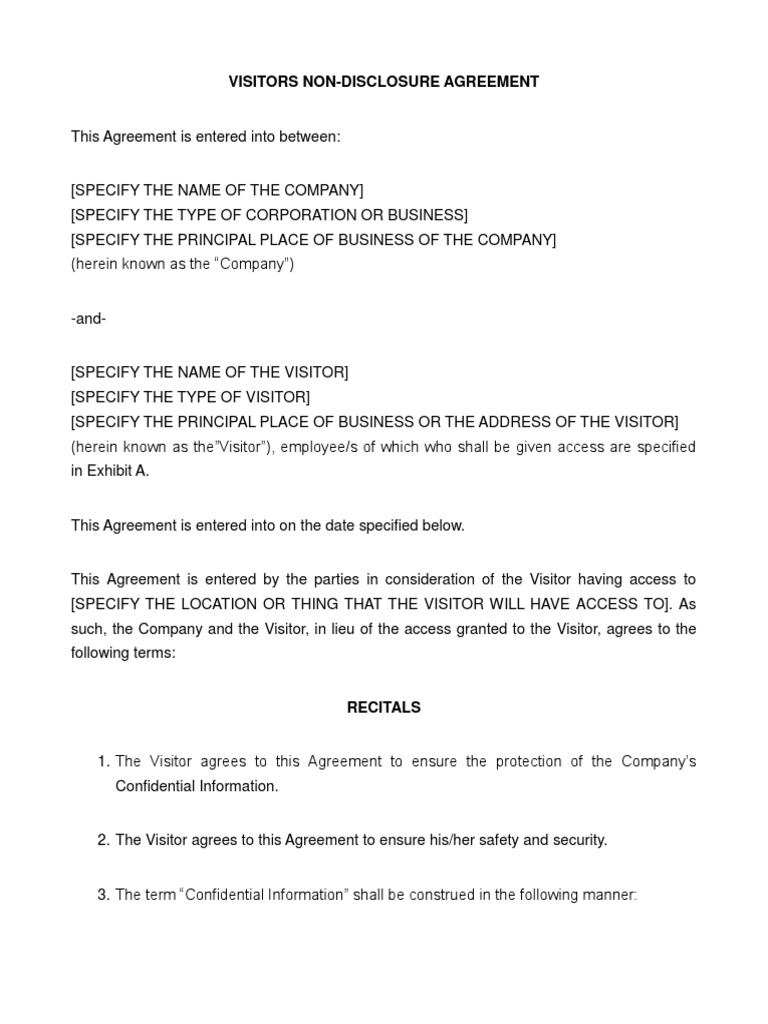 Visitors Non-Disclosure Agreement | PDF | Non Disclosure Agreement ...