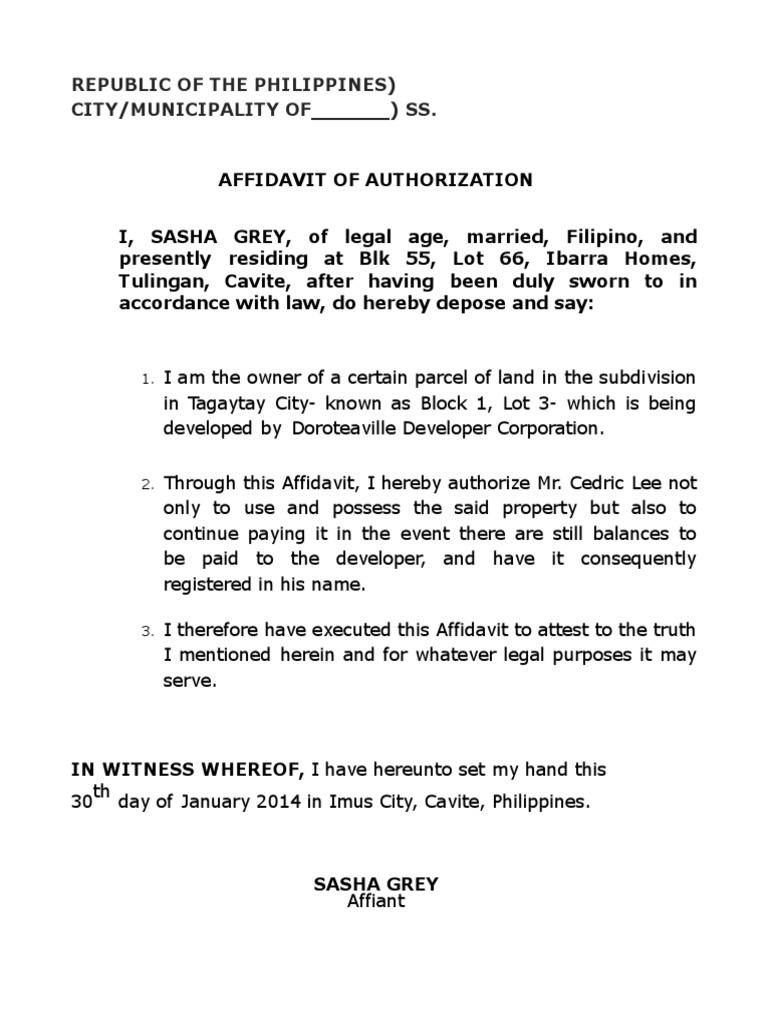 Affidavit of Authorization | PDF