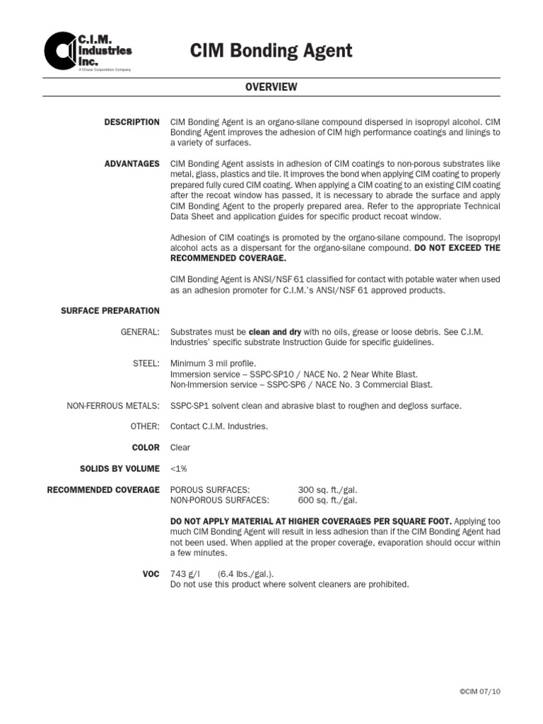 Cim Bonding Agent: C C..Ii..M M.. Iin ND Du Us Sttrriie Es S Iin NC C ...