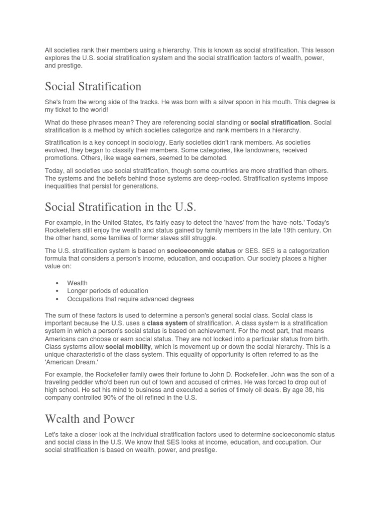 Wealth, Power, and Prestige. | PDF | Social Stratification ...
