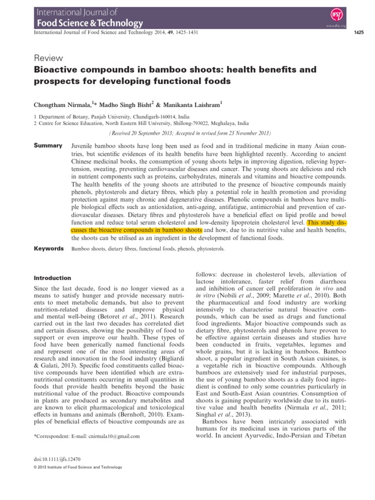 Bioactive Compounds in Bamboo Shoots: Health Benefits and Prospects For ...