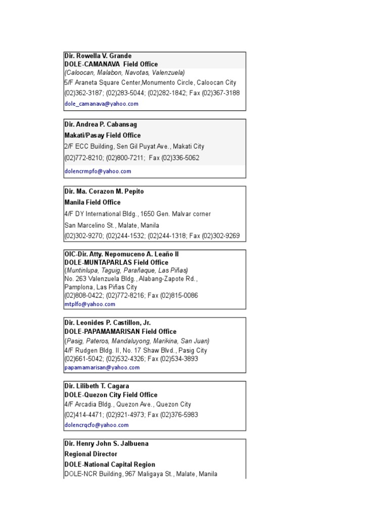 Dole NCR Directory | PDF