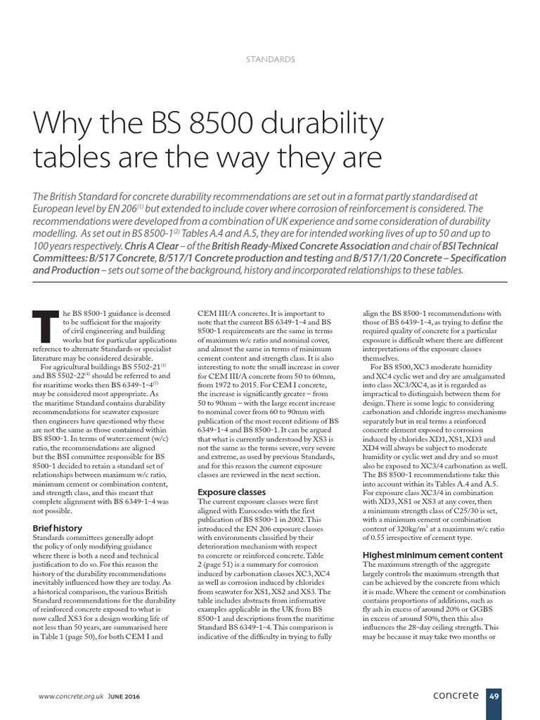 Why The BS 8500 Durability Tables Are The Way They Are-Concrete June2016 | PDF | Concrete ...