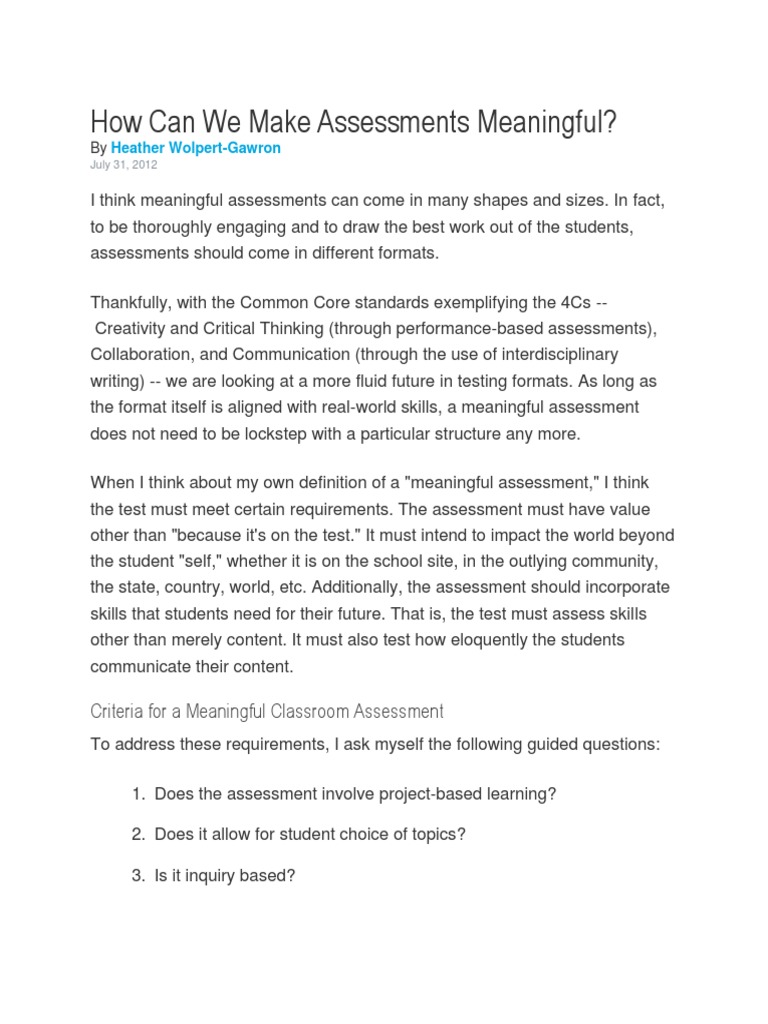 How Can We Make Assessments Meaningful | PDF | Educational Assessment ...