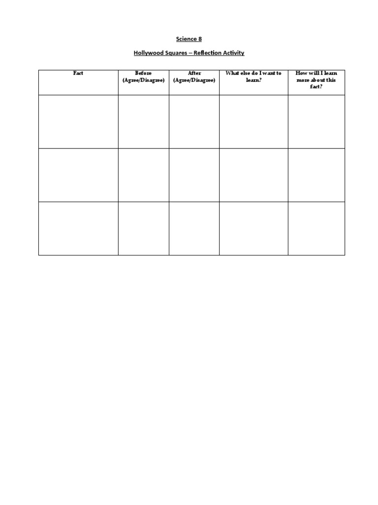 Hollywood Squares Reflection Activity | PDF