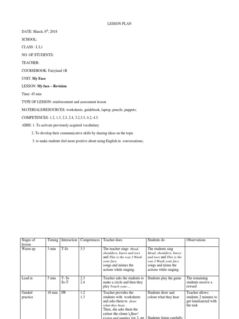 Lesson Plan My Face | PDF | Lesson Plan | Teachers