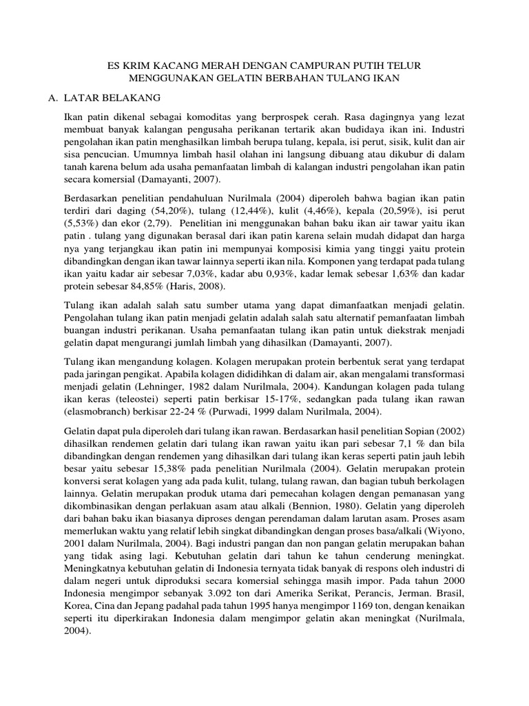 Es Krim Kacang Merah Dengan Campuran Putih Telur Menggunakan Gelatin Berbahan Tulang Ikan | PDF