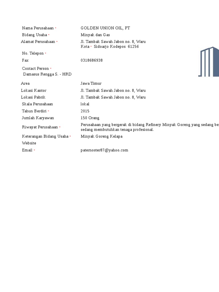 Profil PT. Golden Union Oil Sidoarjo | PDF