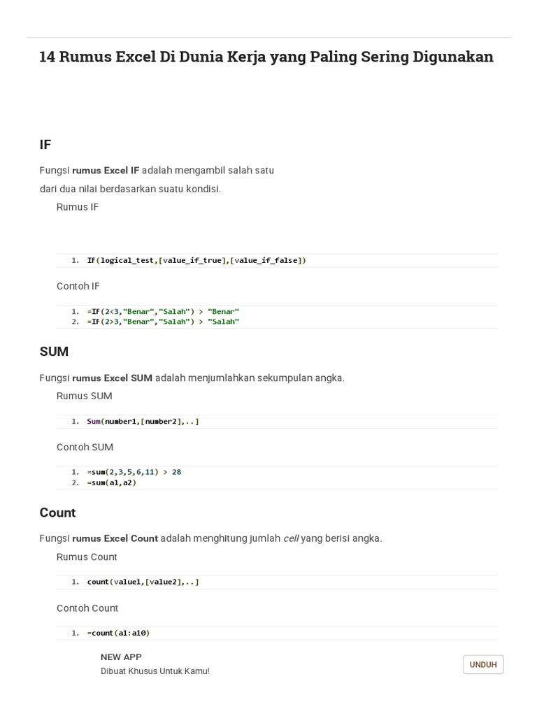 Rumus Excel Di Dunia Kerja | PDF