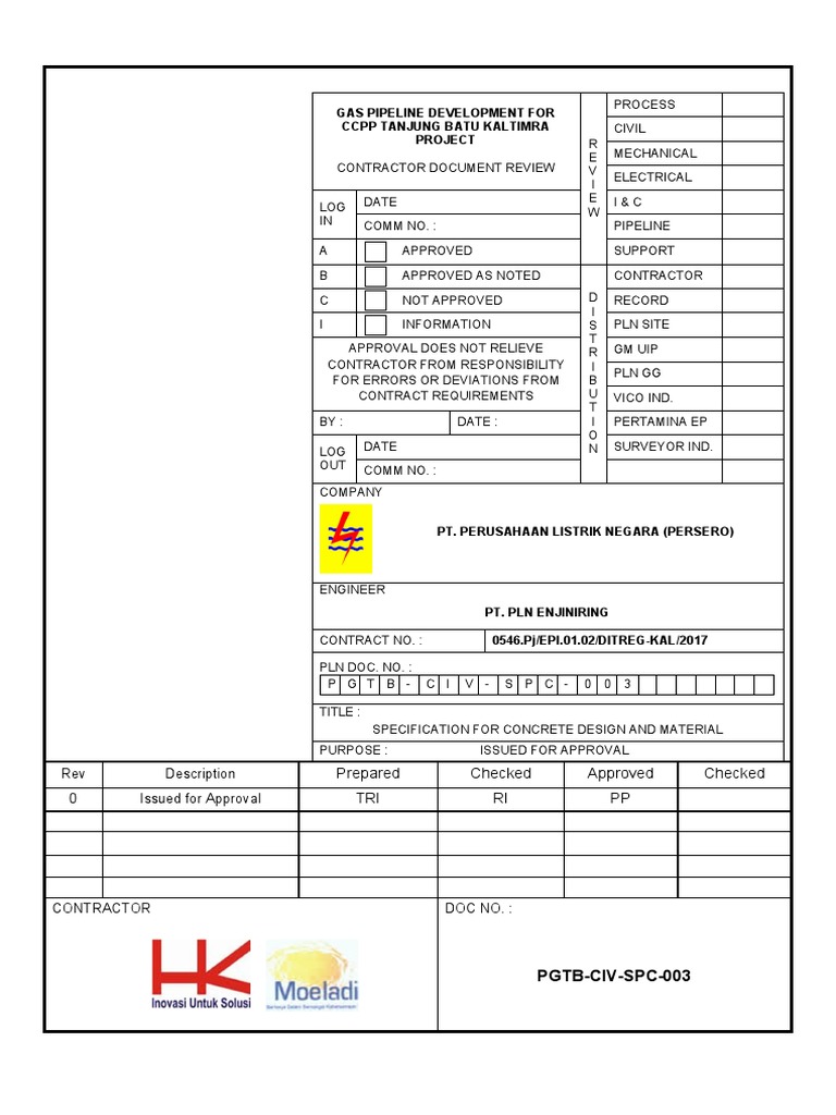 PGTB-CIV-SPC-003 - Civil Specification For Concrete Design and Material ...