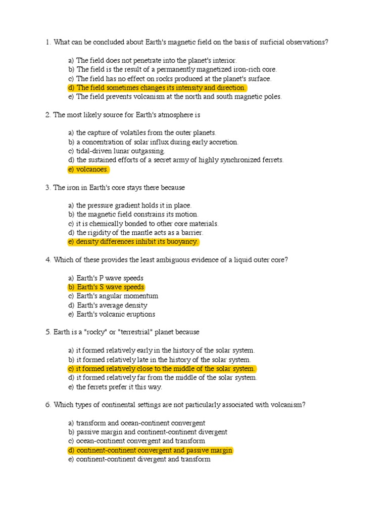 Exam 1 Answers | PDF | Lava | Volcano
