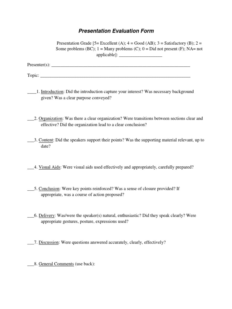 Presentation Evaluation Form | PDF