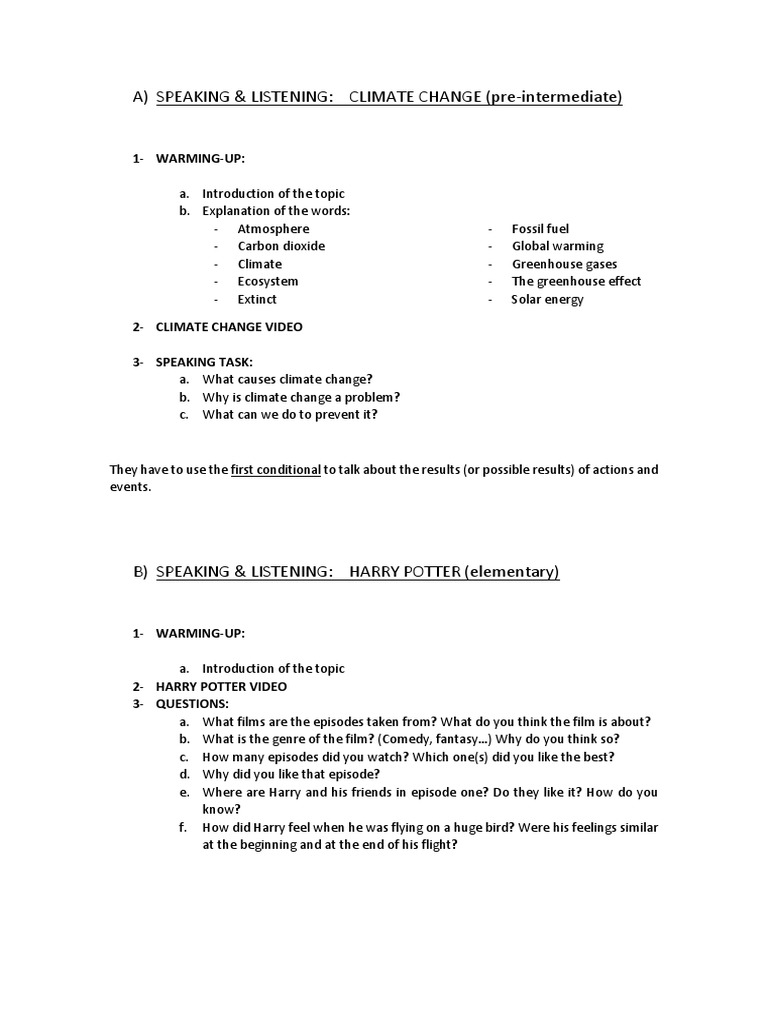 Climate Change Speaking & Listening Guide | PDF | Foreign Language Studies