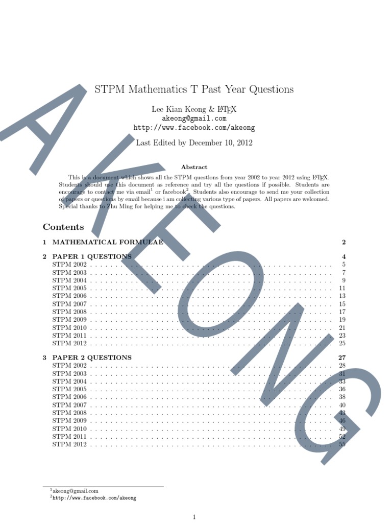 STPM Mathematics T Past Year Questions | PDF | Trigonometric Functions ...