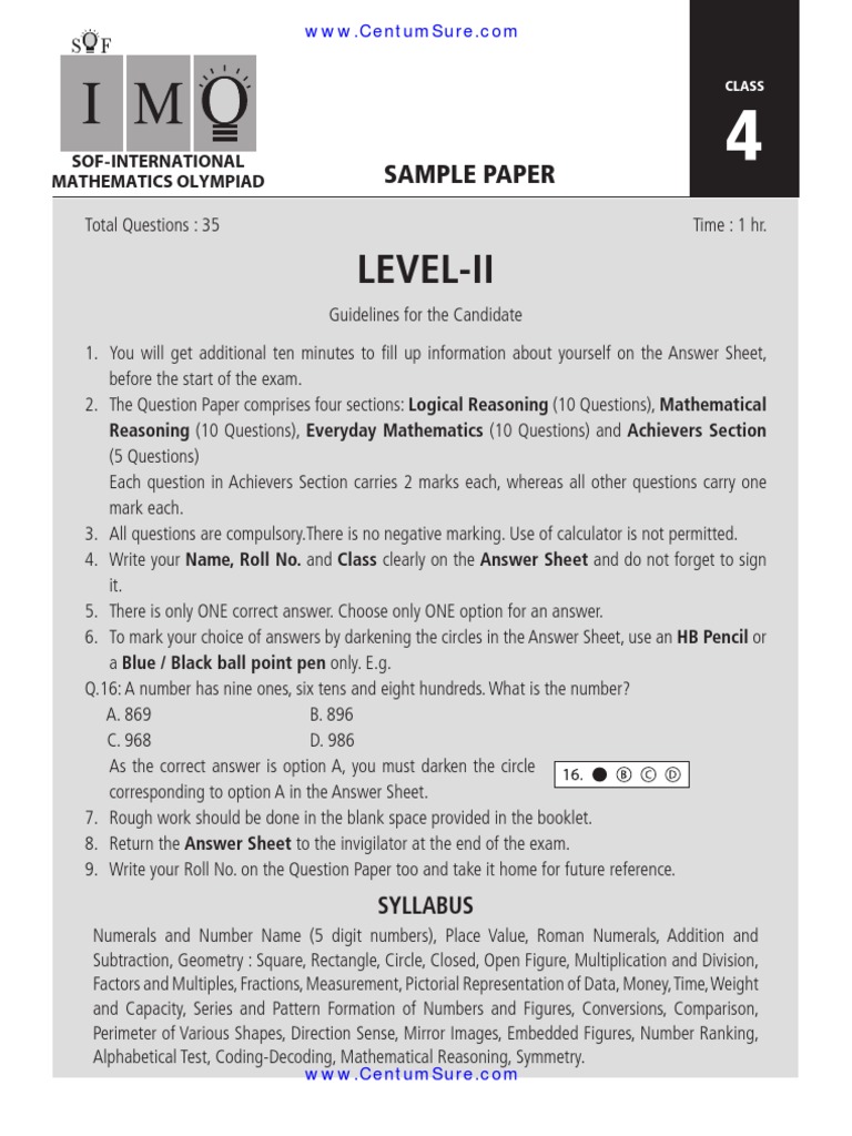 Level-Ii: Sample Paper | PDF | Test (Assessment) | Teaching Mathematics