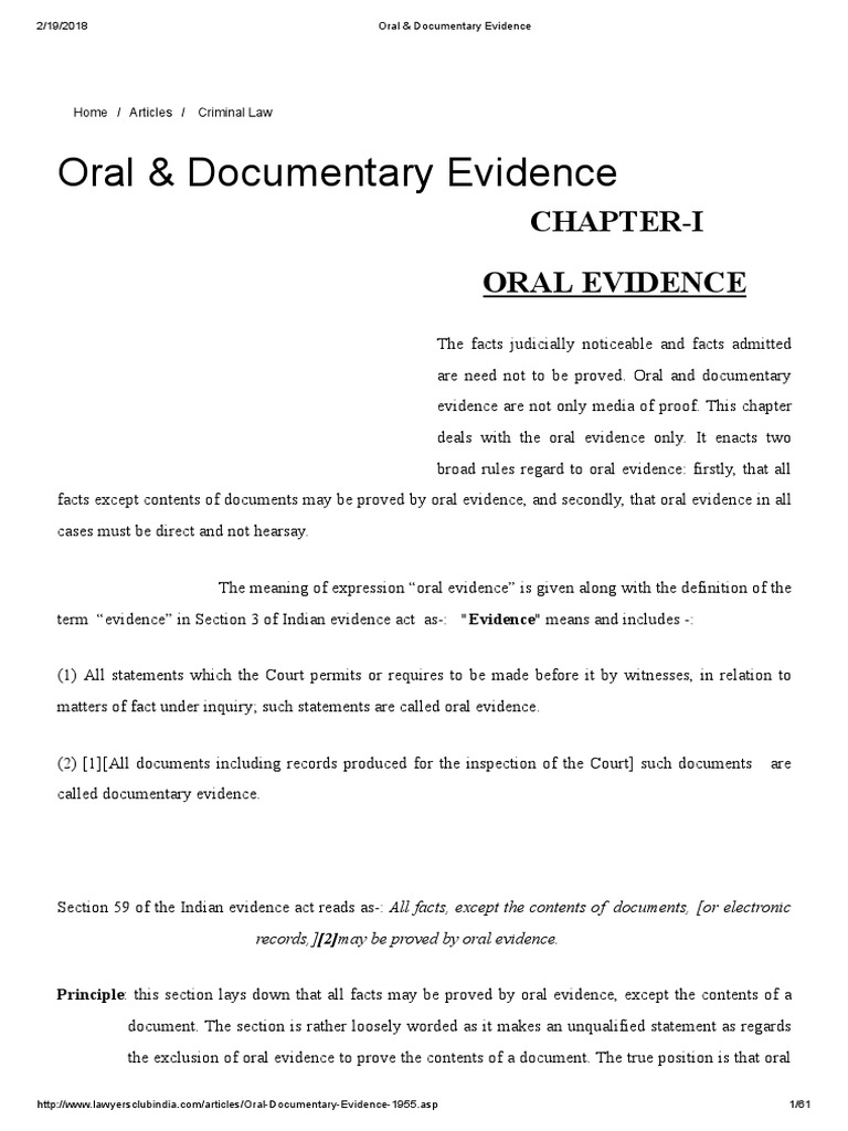 Oral & Documentary Evidence | PDF | Hearsay | Evidence (Law)