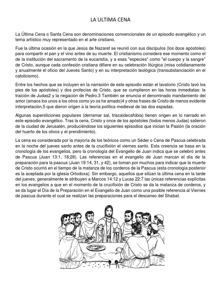 La Última Cena: Resumen y Actividades para Niños | PDF | Última cena ...