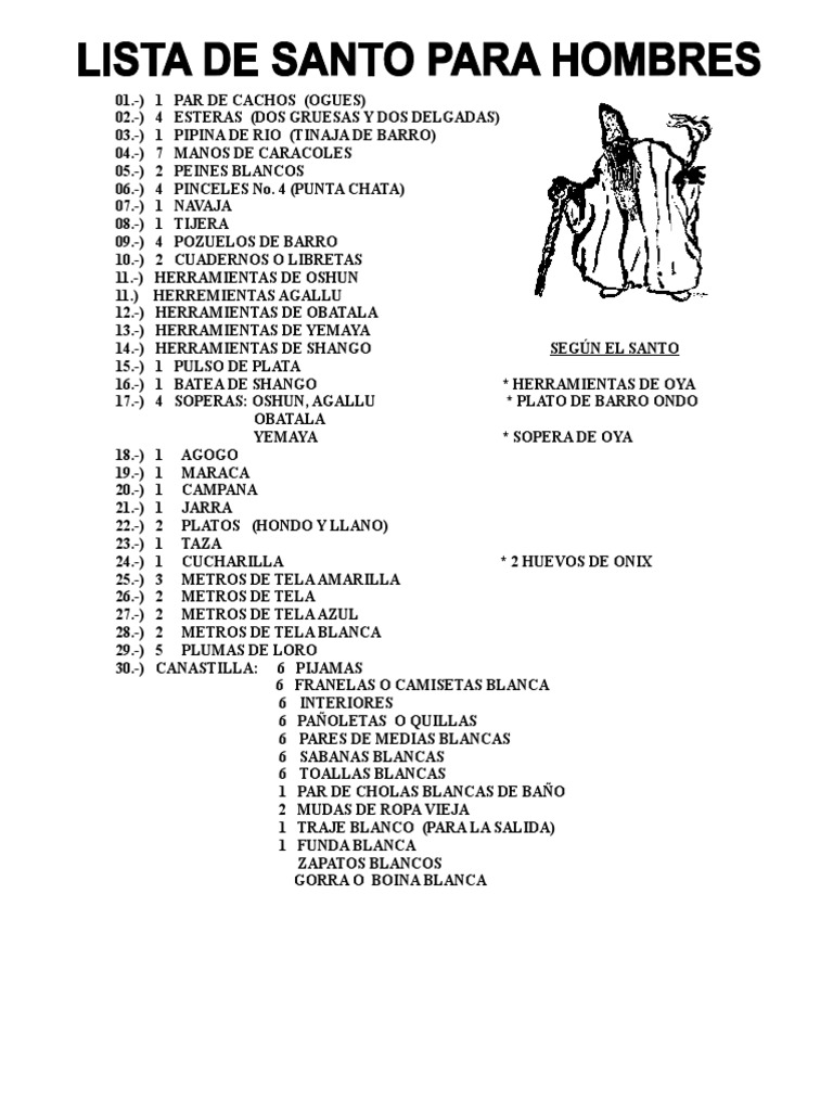Lista de Santo para Hombres Oshun | PDF