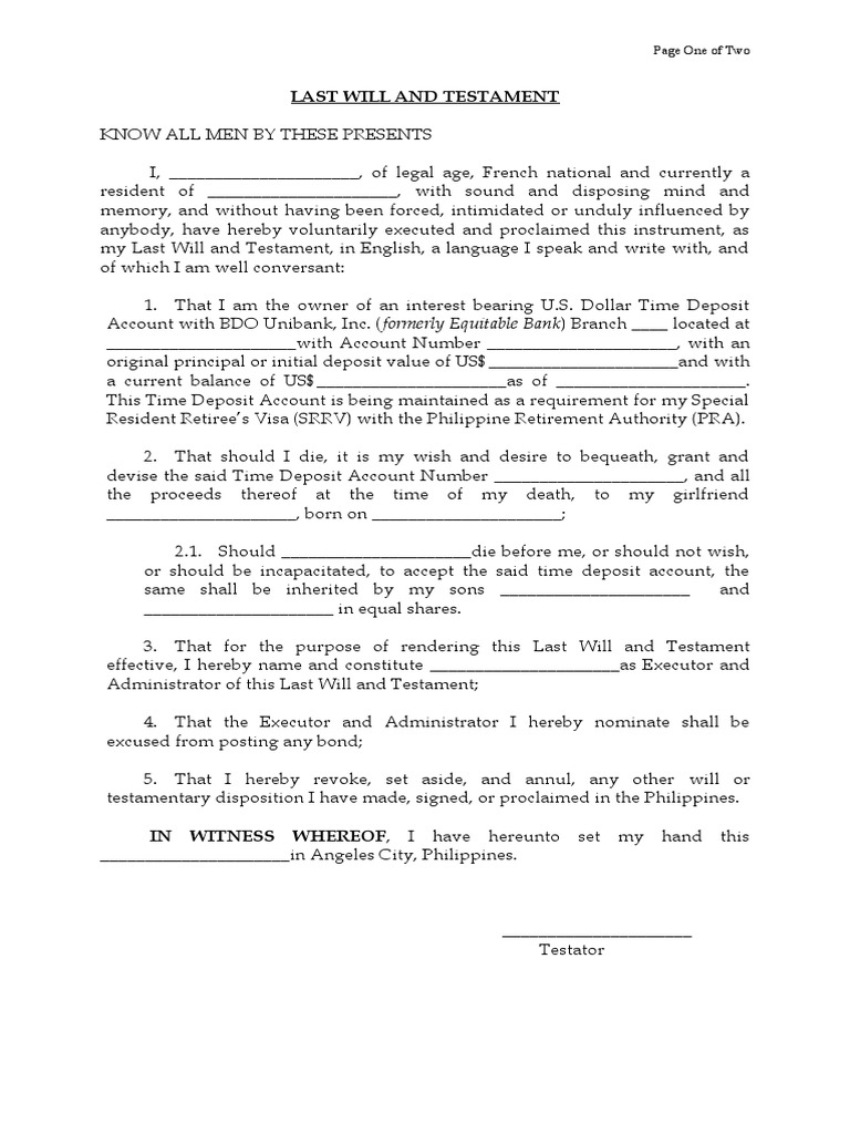 Last Will and Testament | PDF | Will And Testament | Civil Law (Common Law)