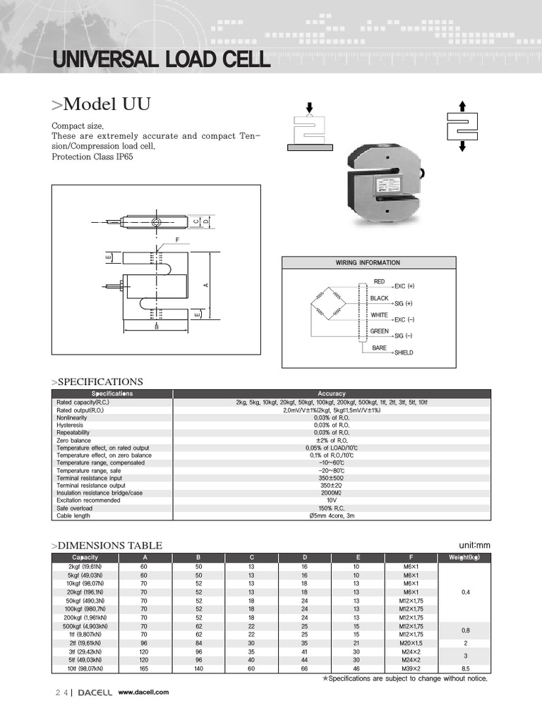 Universal Load Cell: Model UU | PDF | Equipment | Electrical Components