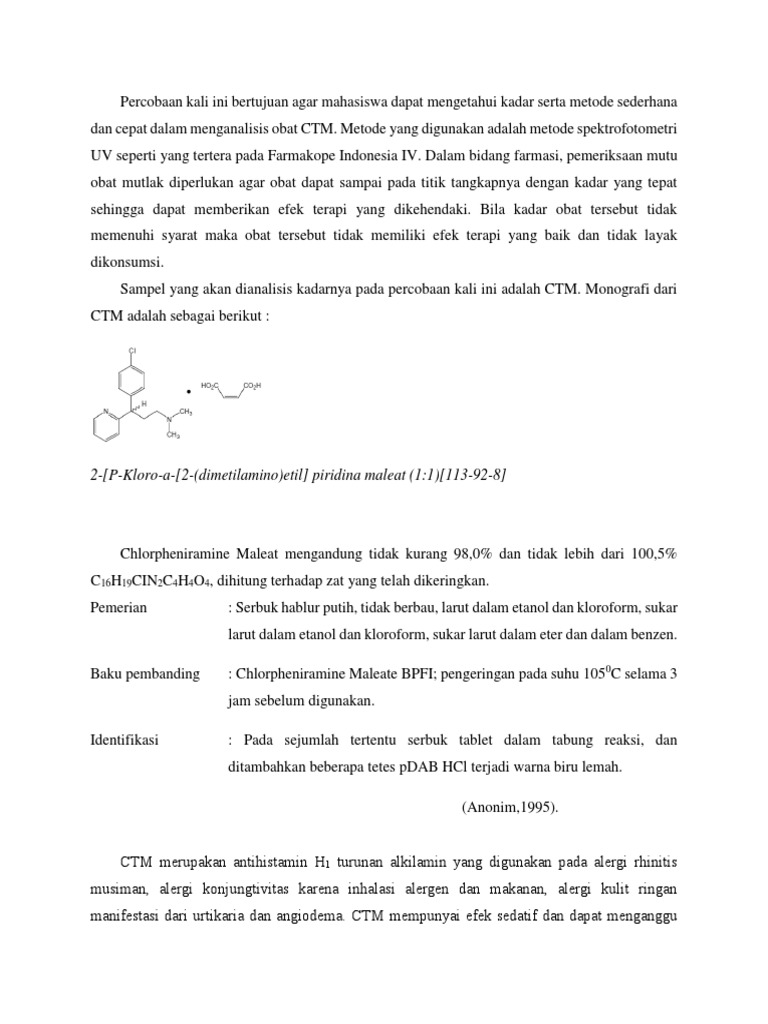 Analisis Kadar CTM dengan Spektrofotometri | PDF