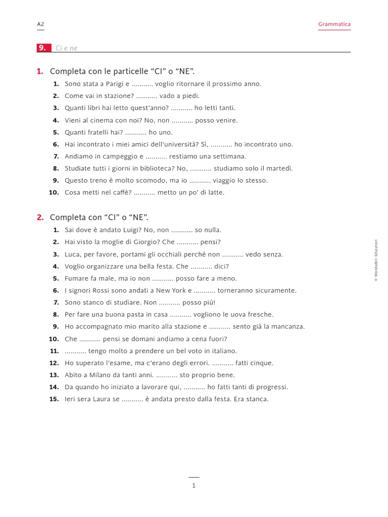 B1 - Grammatica - Ci e Ne | PDF