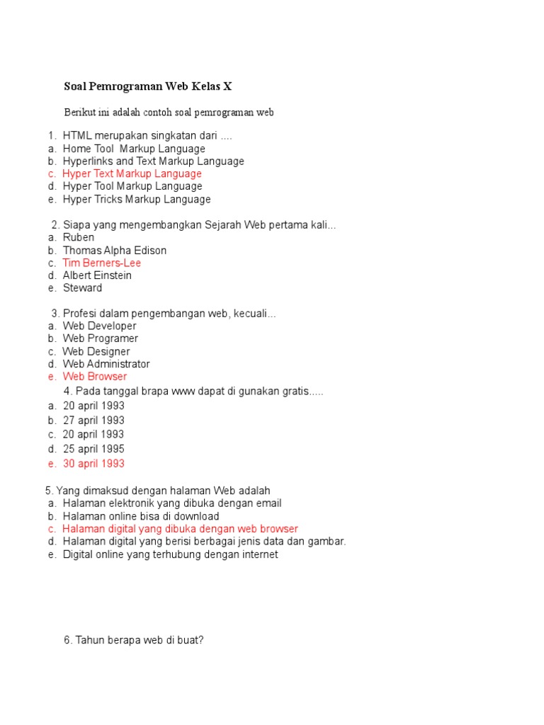 Soal Pemrograman Web Kelas X | PDF