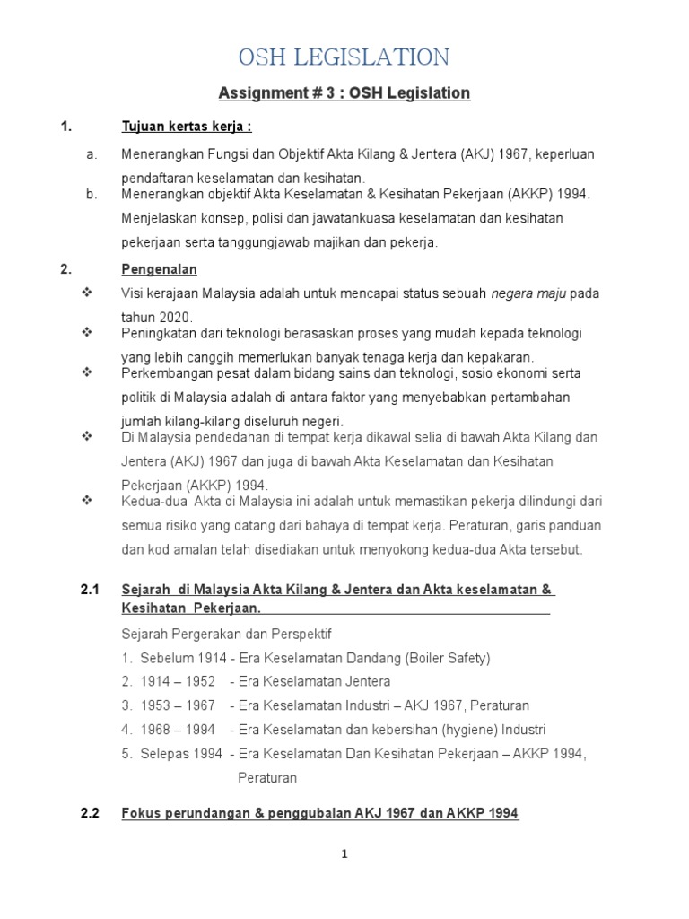 Persamaan Dan Perbezaan OSHA 94 Dan FMA 1967 | PDF