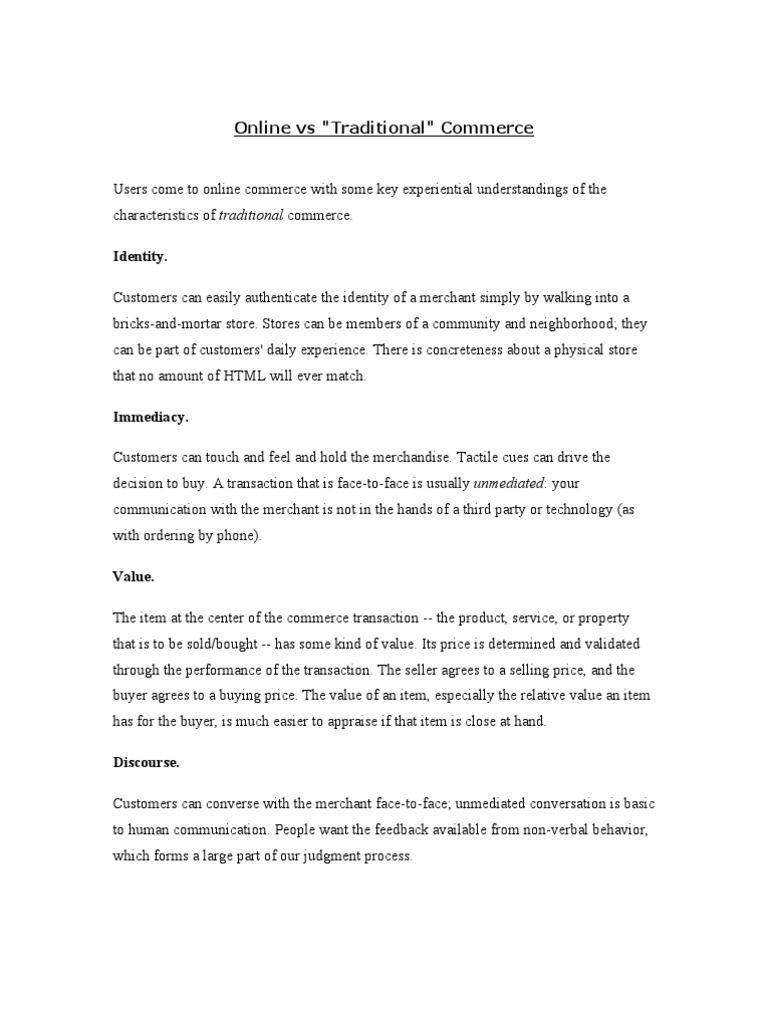 Online Vs Traditional Commerce | PDF | Retail | E Commerce