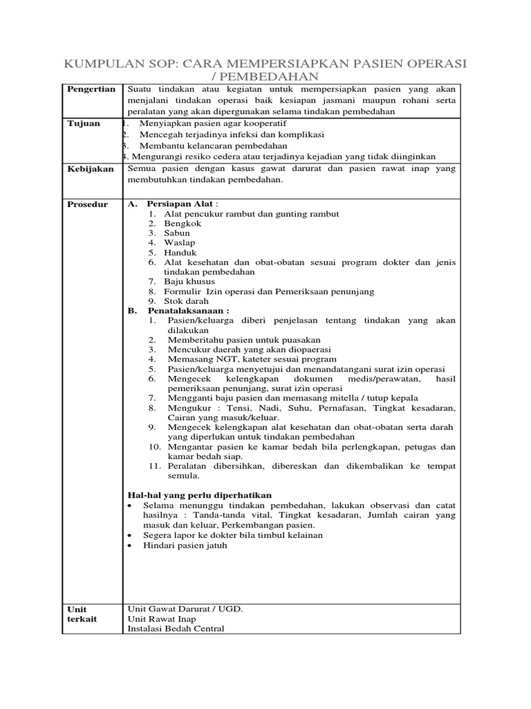 Sop Persiapan Pre Operasi | PDF