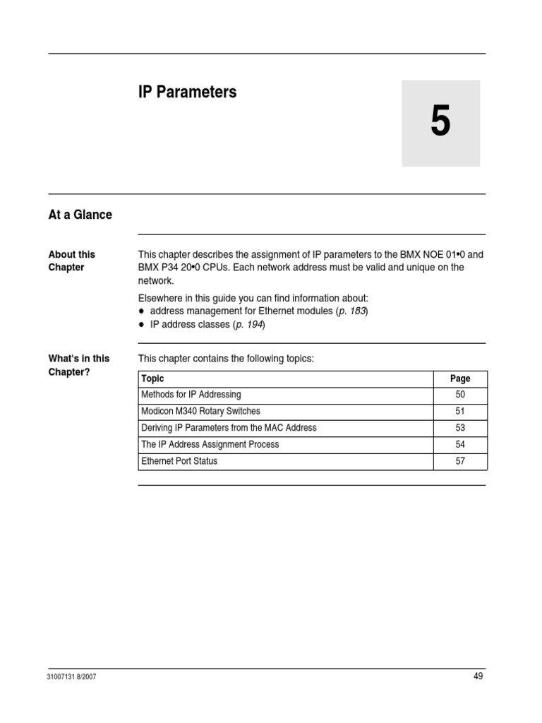 M340 IP Parameters Settings | PDF | Ip Address | Network Switch