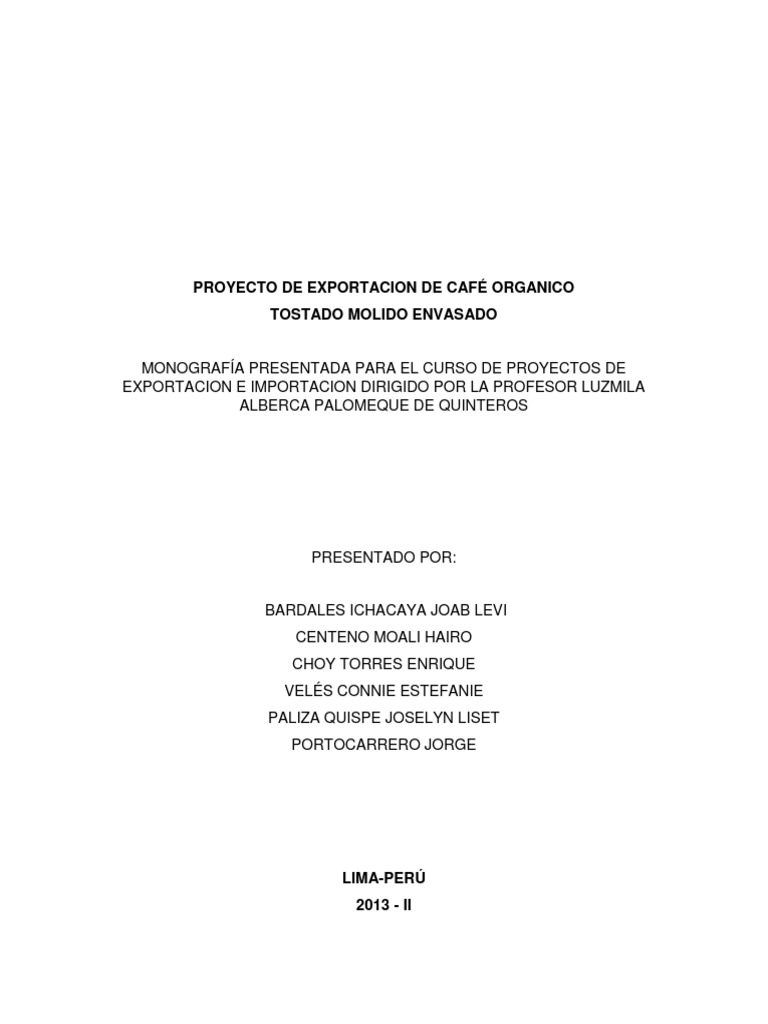 Proyecto Cafe Comercio Exterior | PDF | Distribución (comercial) | Calidad (comercial)