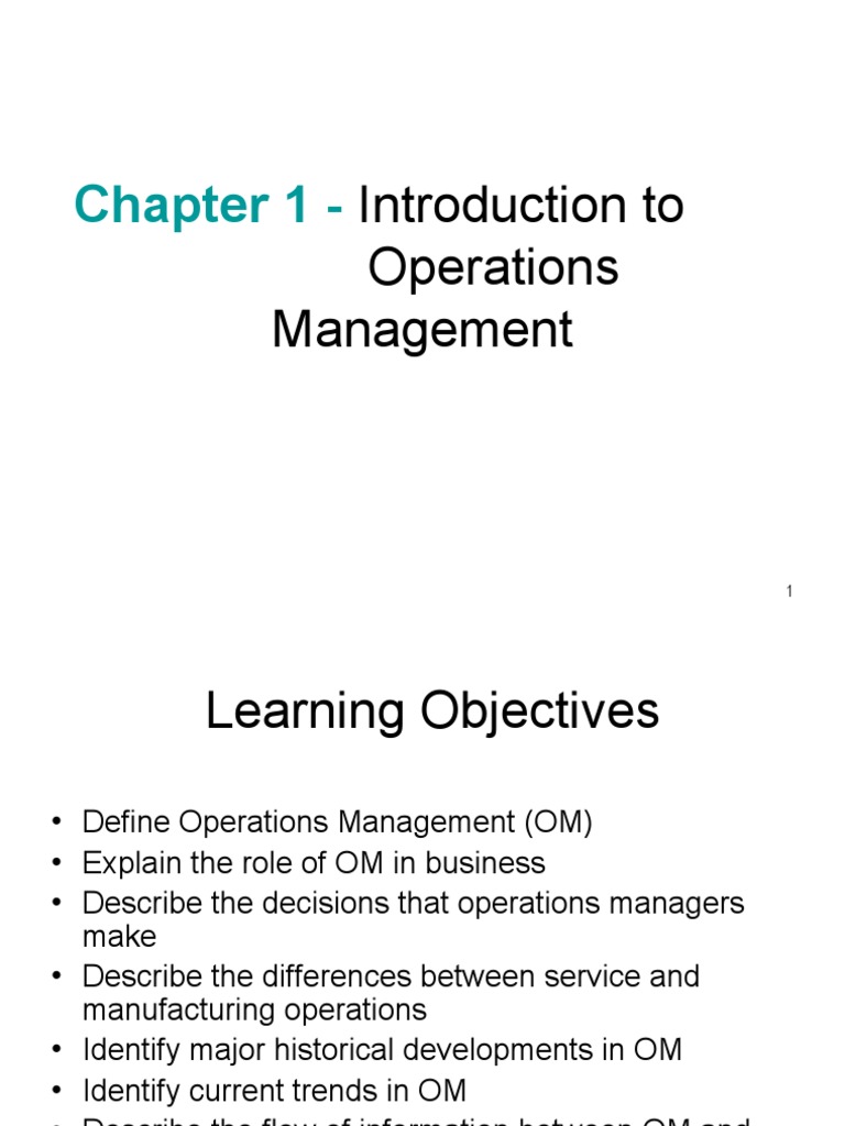 Introduction To Operations Management: Chapter 1 | PDF | Operations ...