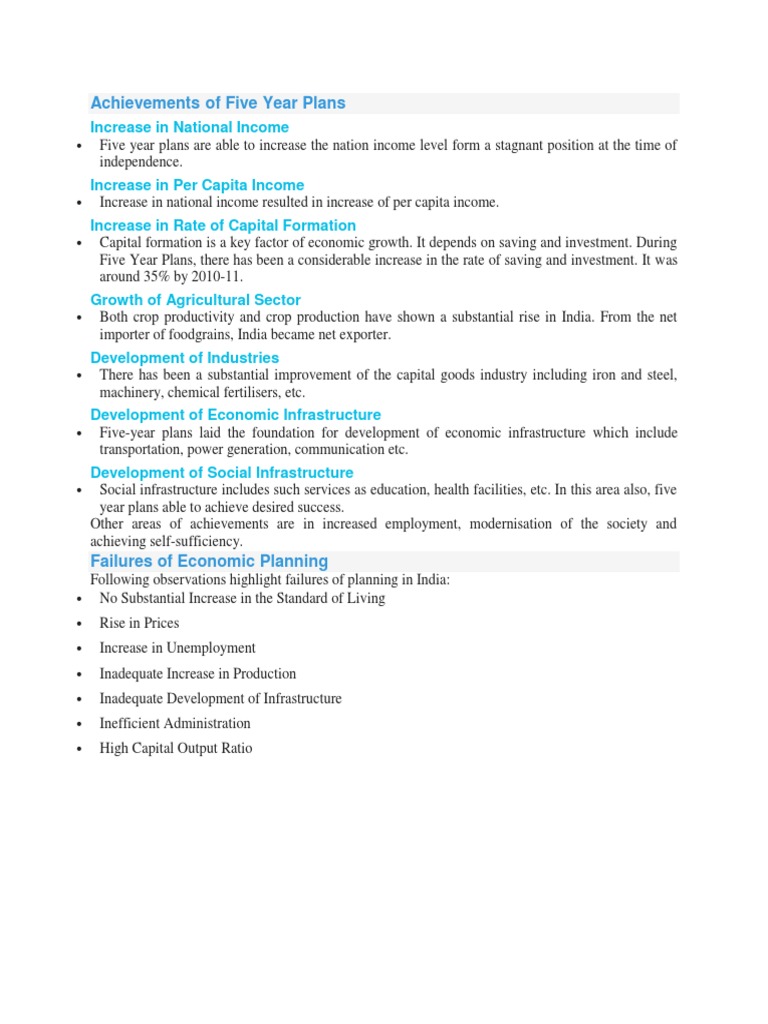 Achievements of Five Year Plans | PDF