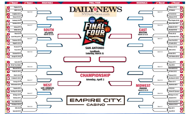 2018 March Madness Bracket | PDF | Ncaa Division I Basketball | Student ...