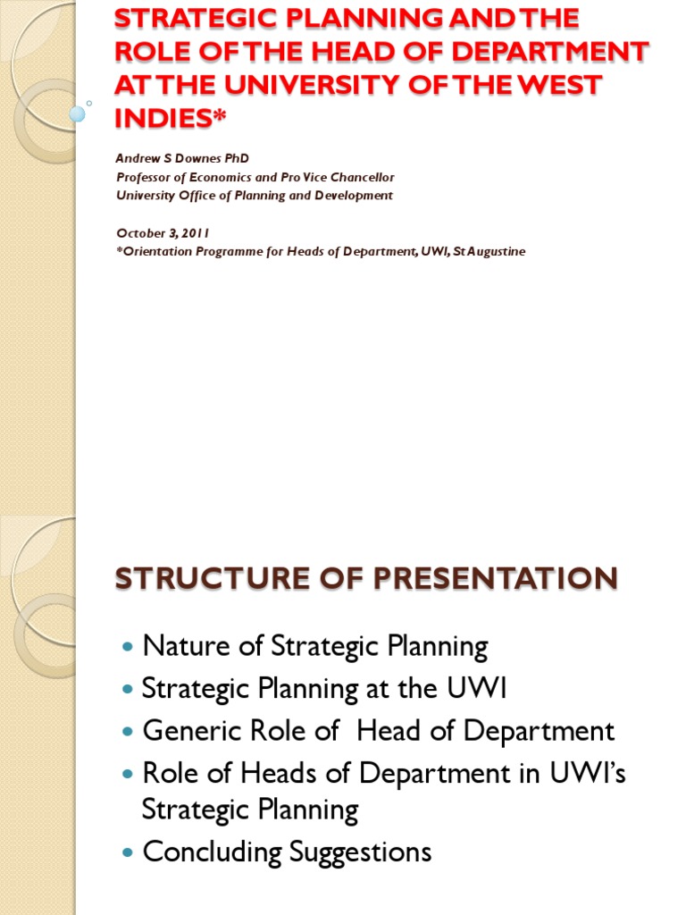 Strategic Planning and The Role of The HOD | PDF | Strategic Planning ...