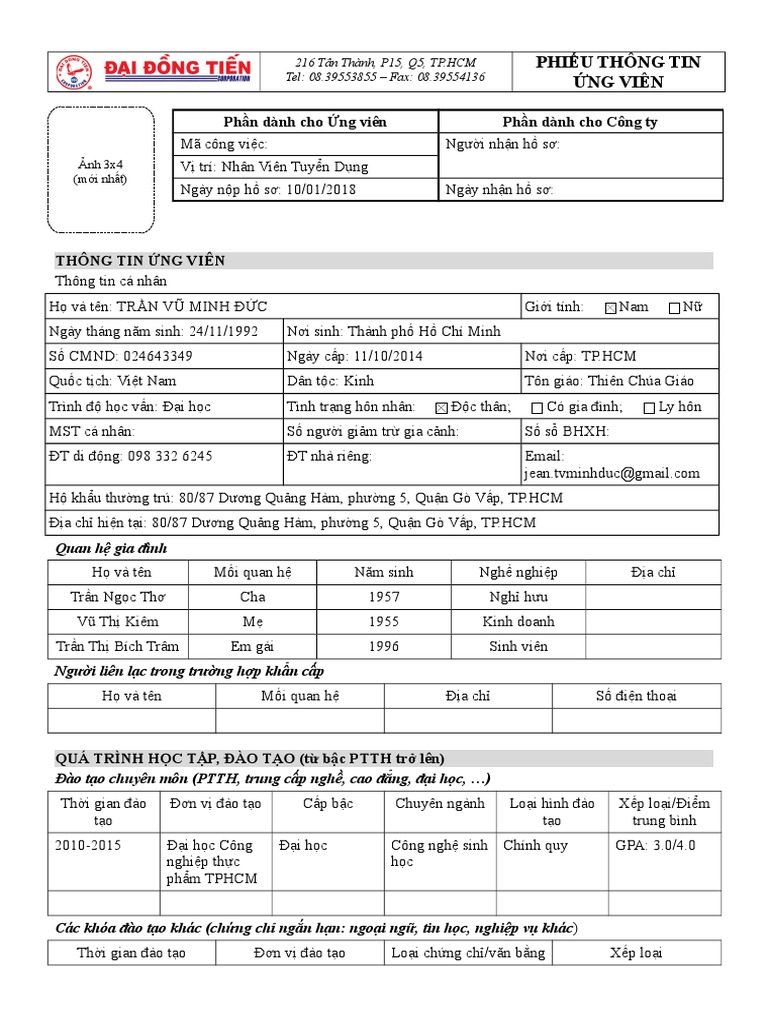 Dai Dong Tien Application Form | PDF