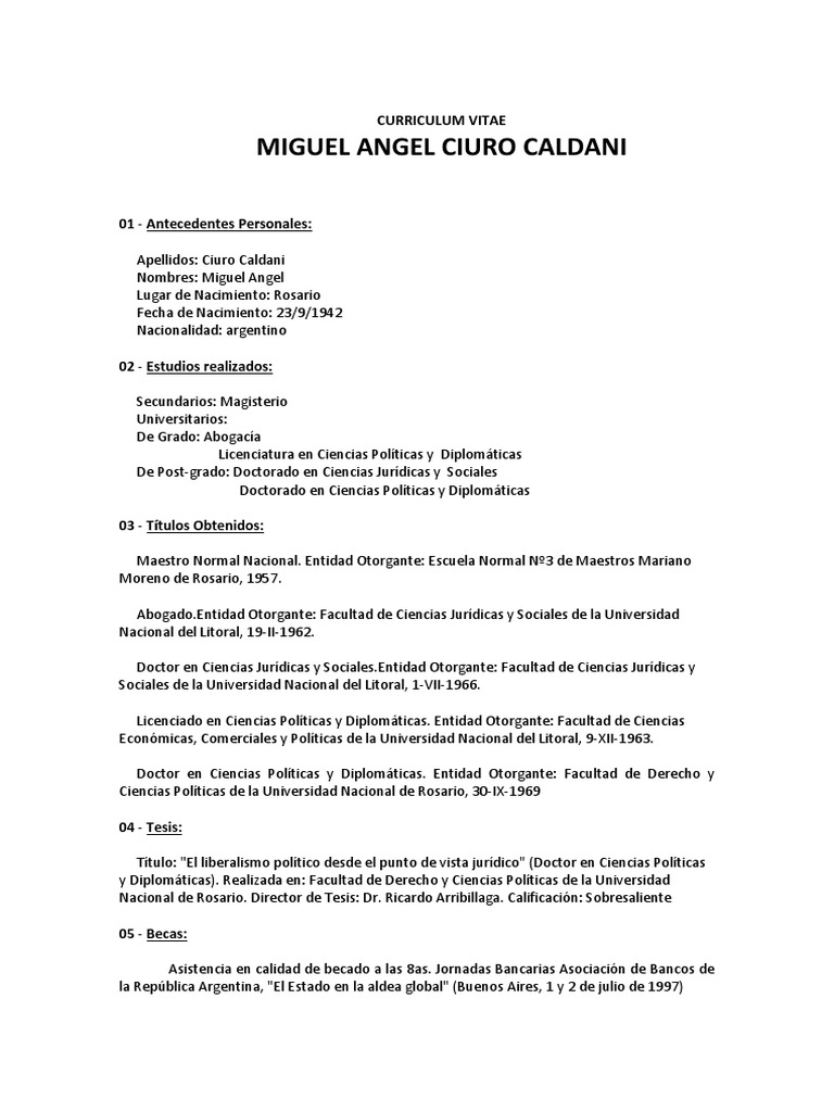 Miguel Angel Ciuro Caldani - Curriculum Vitae | PDF | Universidad ...