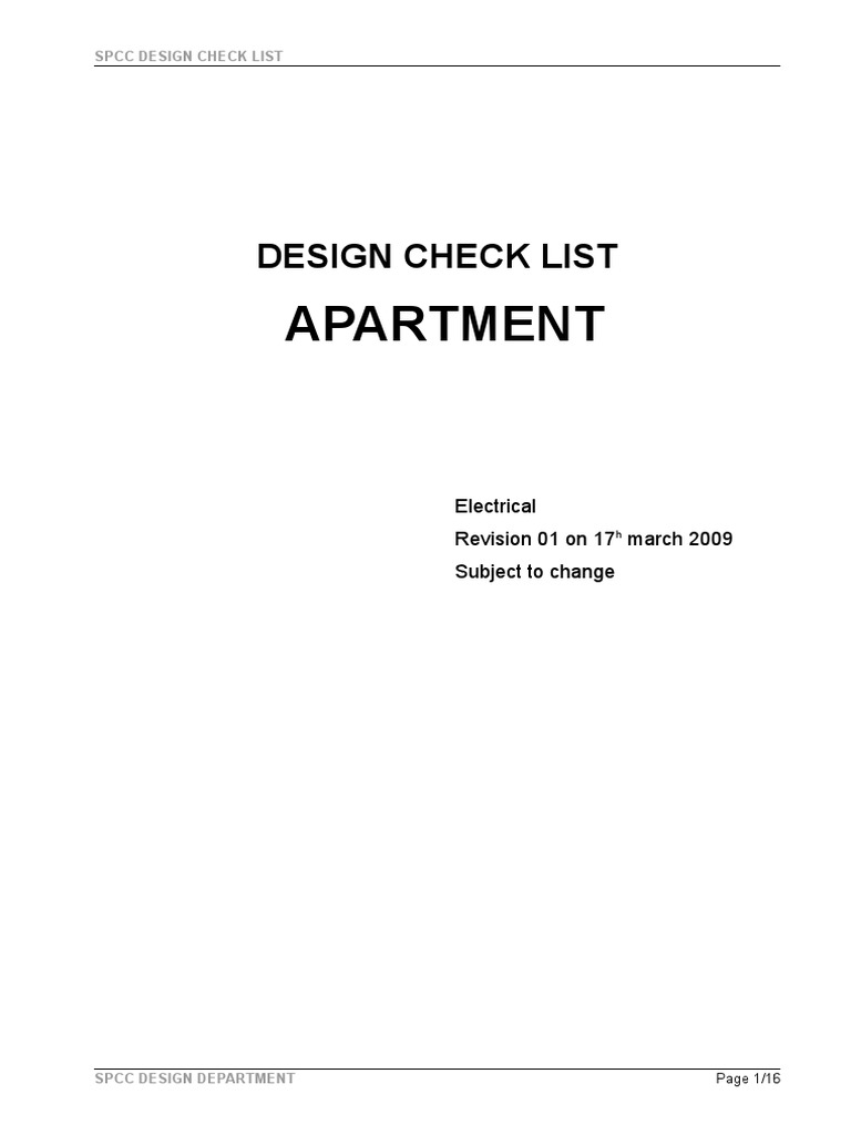 Apartment Electrical Design Checklist | PDF | Ac Power Plugs And ...
