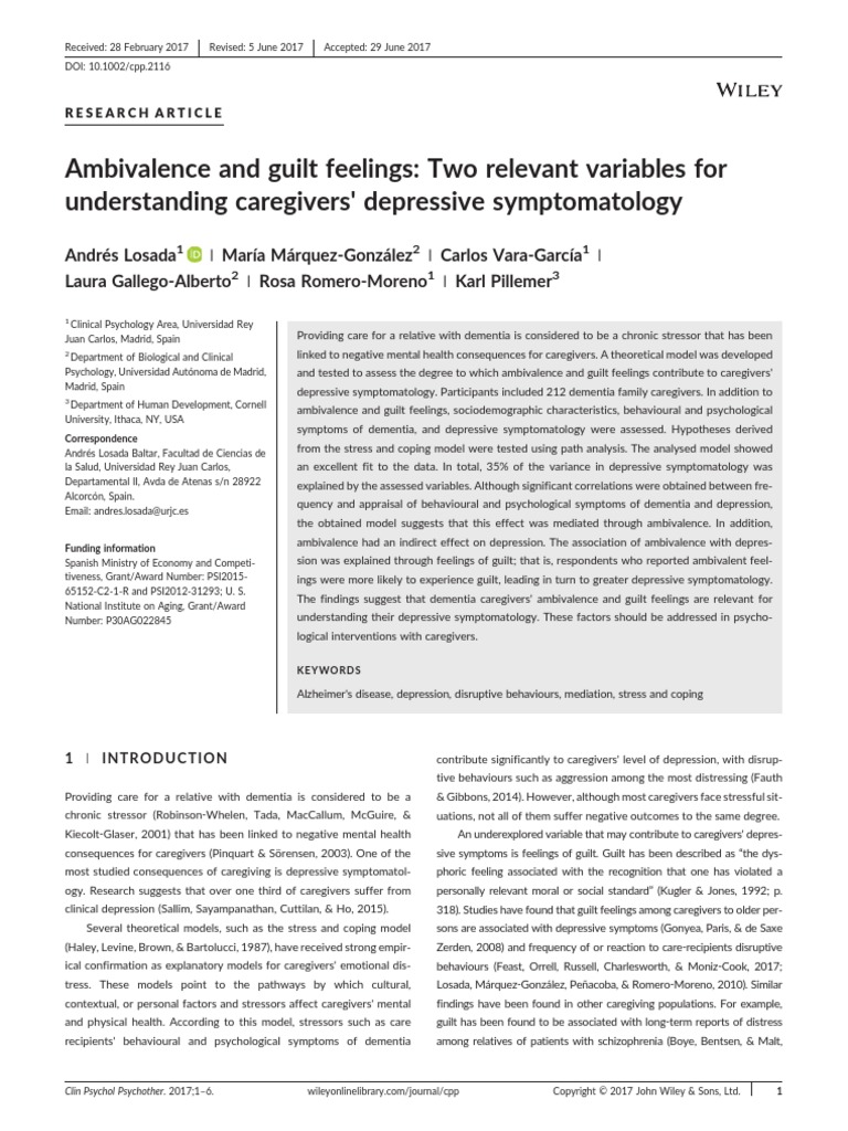 Ambivalence&Guilt | PDF | Caregiver | Major Depressive Disorder