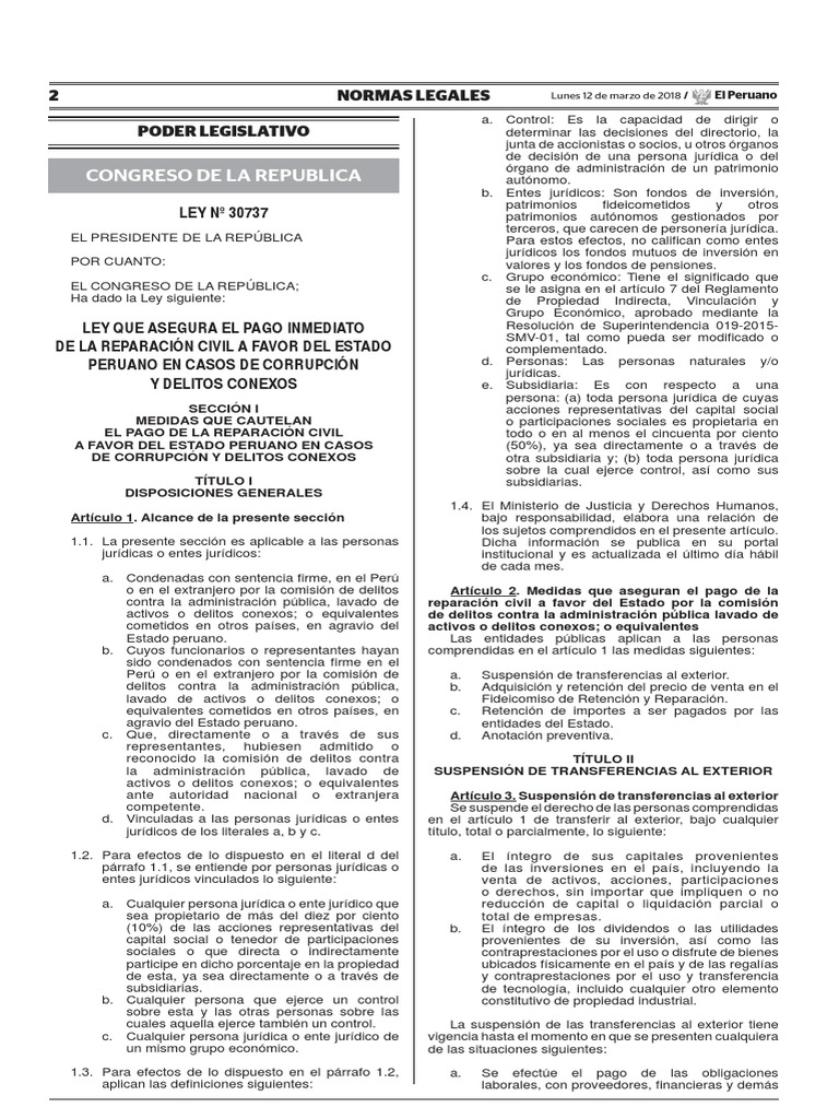 Ley 30737 | PDF | Pagos | Ley de fideicomiso