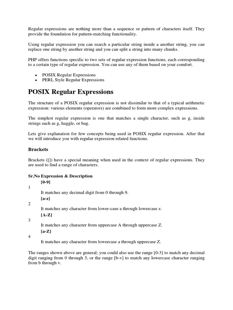 POSIX Regular Expressions: Brackets | PDF | Regular Expression | Computer Programming