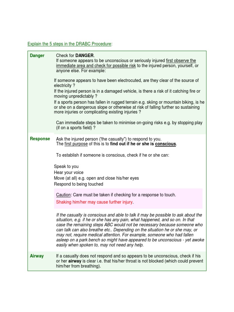 DRABC Procedure | PDF | First Aid | Cardiopulmonary Resuscitation