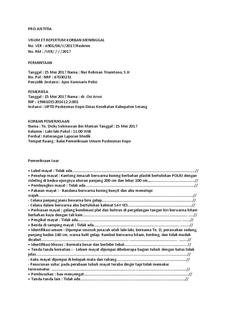 Visum Et Repertum Mayat Tenggelam | PDF