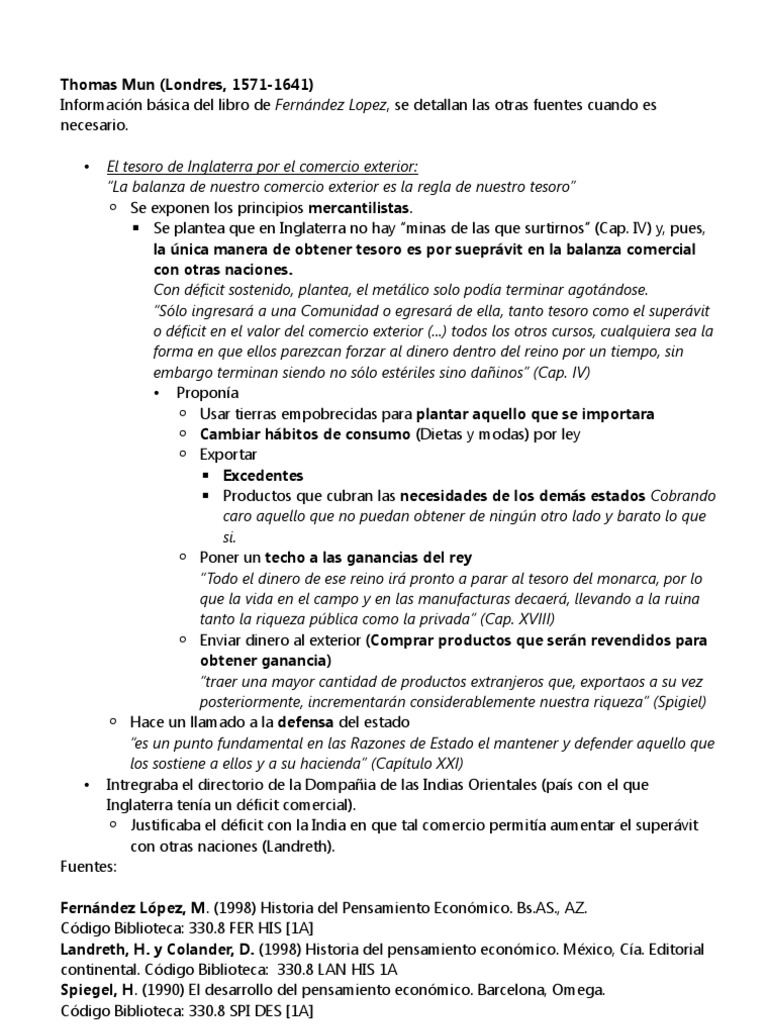 Thomas Mun | PDF | Historia del pensamiento económico | Mercantilismo