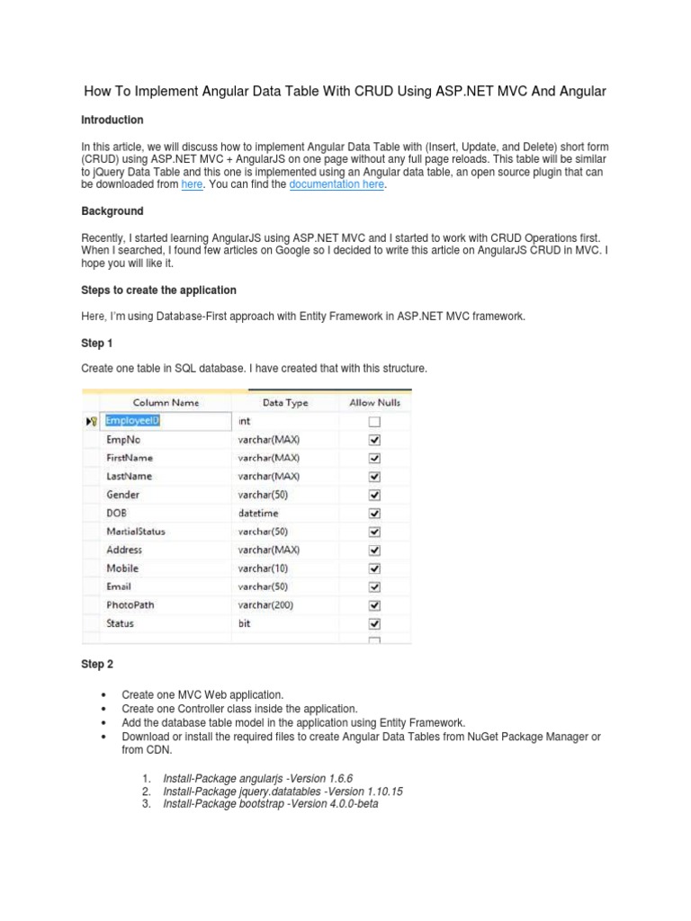 How To Implement Angular Data Table With Crud Using Asp Pdf Angular Js J Query